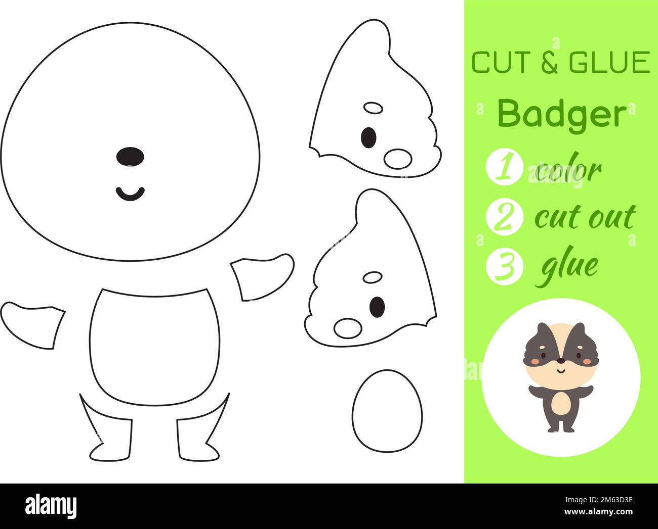 Color, cut and glue paper little badger. Cut and paste crafts activity ...