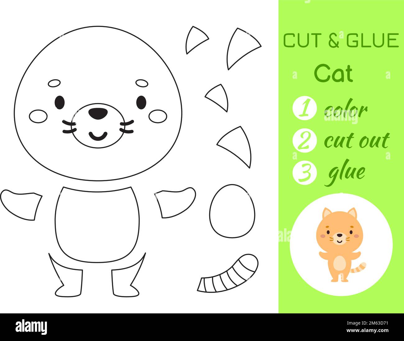 Color, cut and glue paper little cat. Cut and paste crafts activity ...
