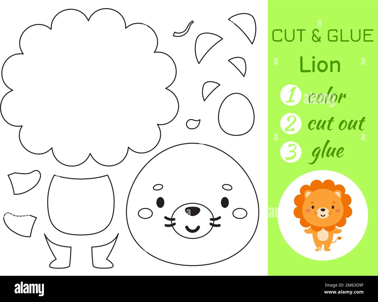 Color, cut and glue paper little lion. Cut and paste crafts activity ...