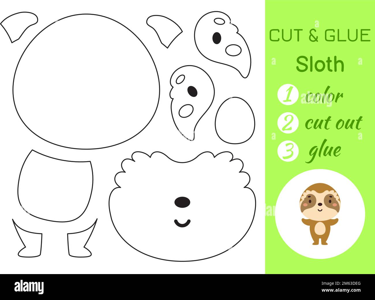 Color, cut and glue paper little sloth. Cut and paste crafts activity ...