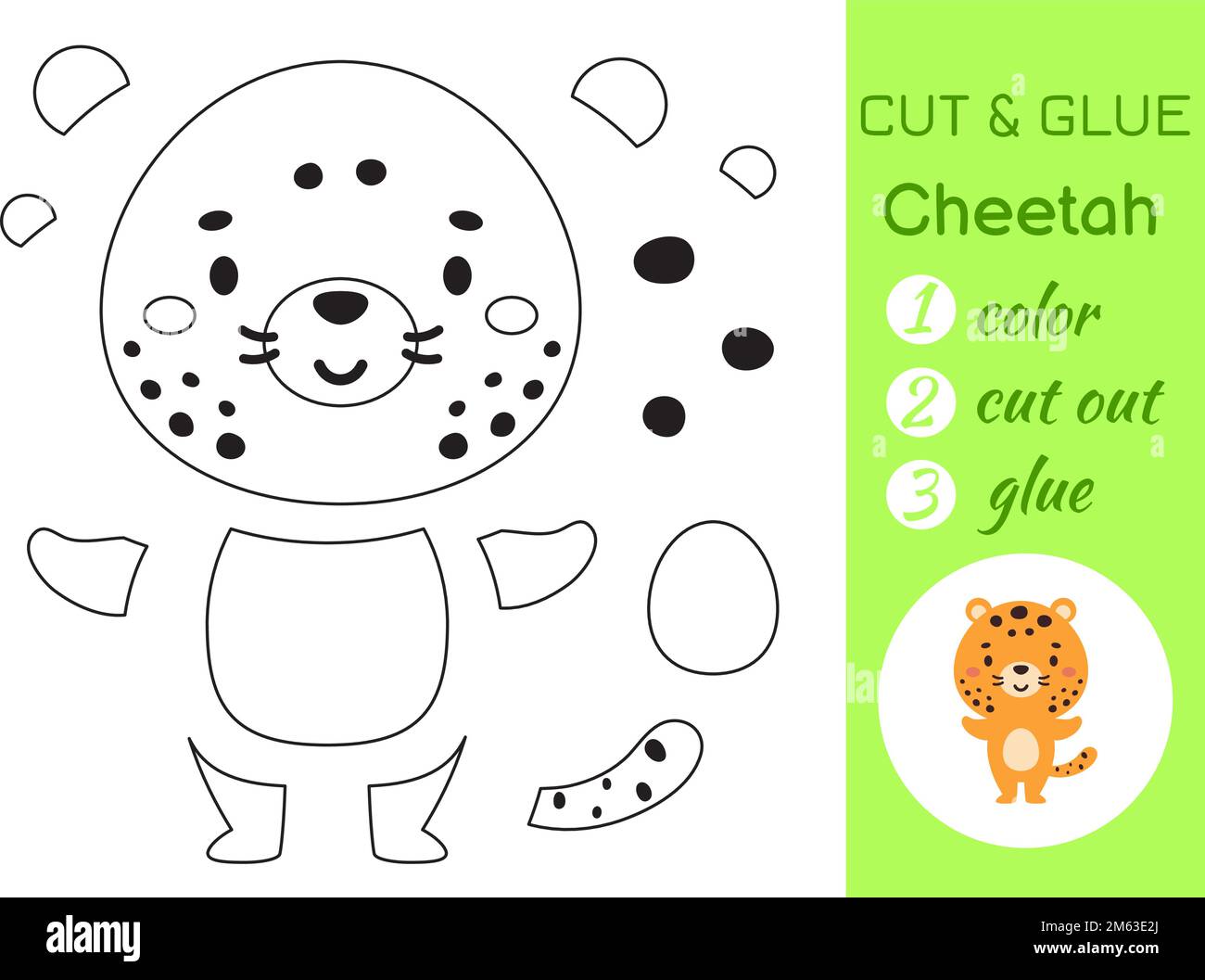 Color, cut and glue paper little cheetah. Cut and paste crafts activity ...