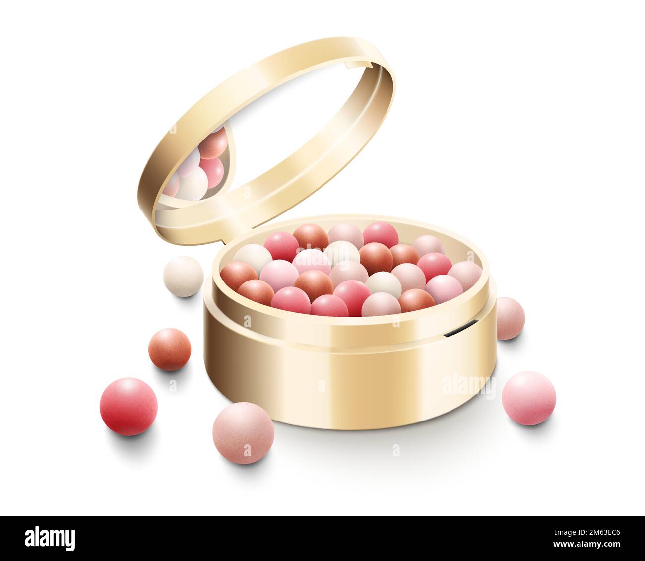 Blusher balls, powder balls in round gold case with mirror, colorful ...