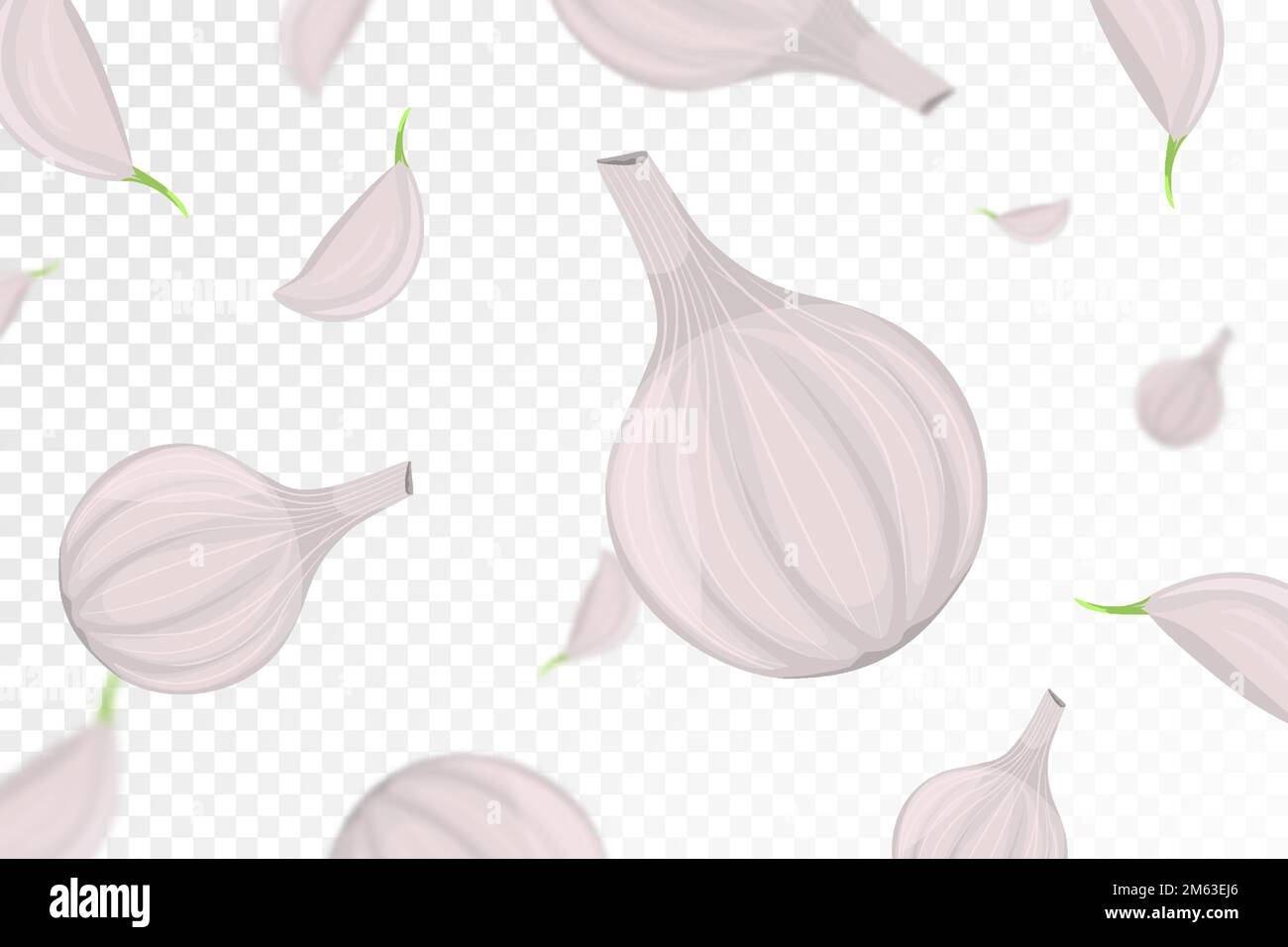 Falling garlic isolated on transparent background. Flying whole and ...