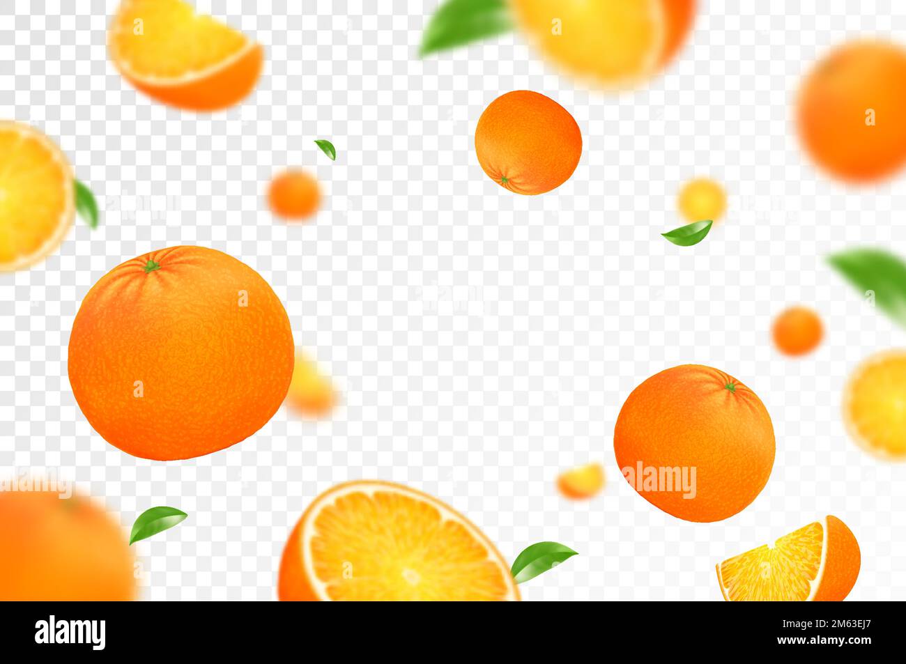 Orange citrus background. Flying orange with green leaf on transparent ...