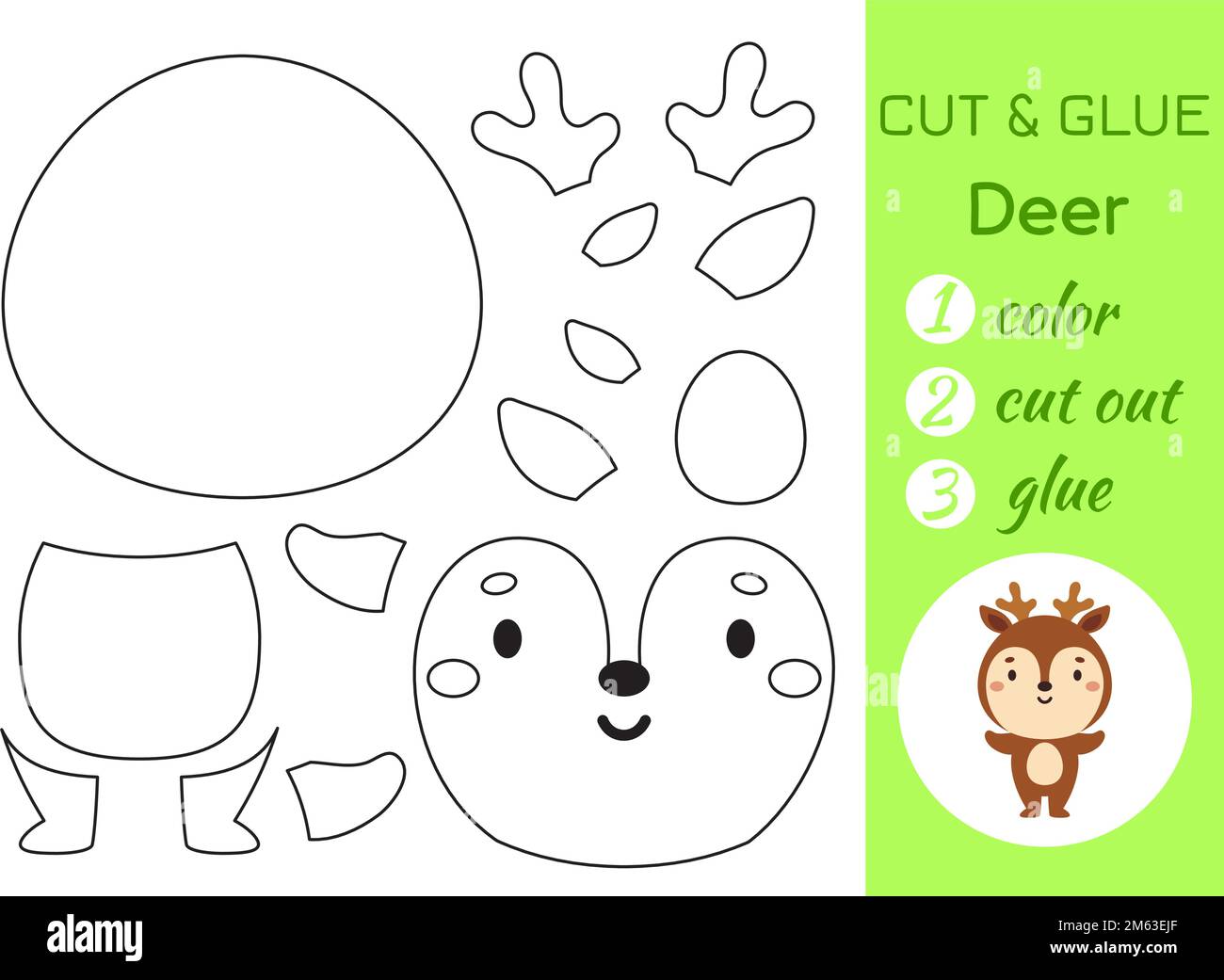 Color, cut and glue paper little deer. Cut and paste crafts activity ...