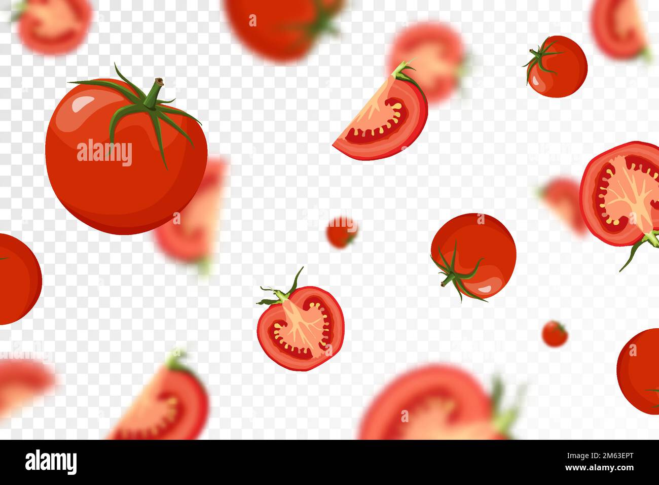 Tomato background. Falling fresh ripe tomatoes from different angles ...