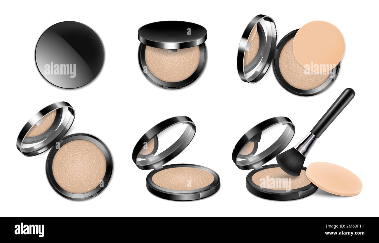 Set of Face Cosmetic Makeup Powder in Black Round Plastic Case with ...