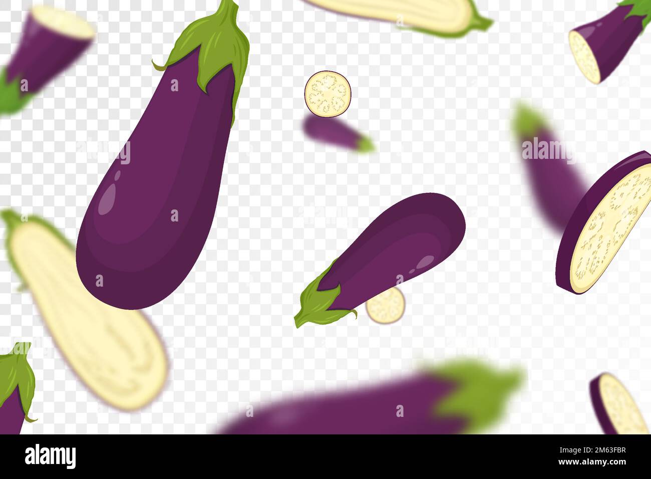 Falling eggplant isolated on transparent background. Flying whole and ...