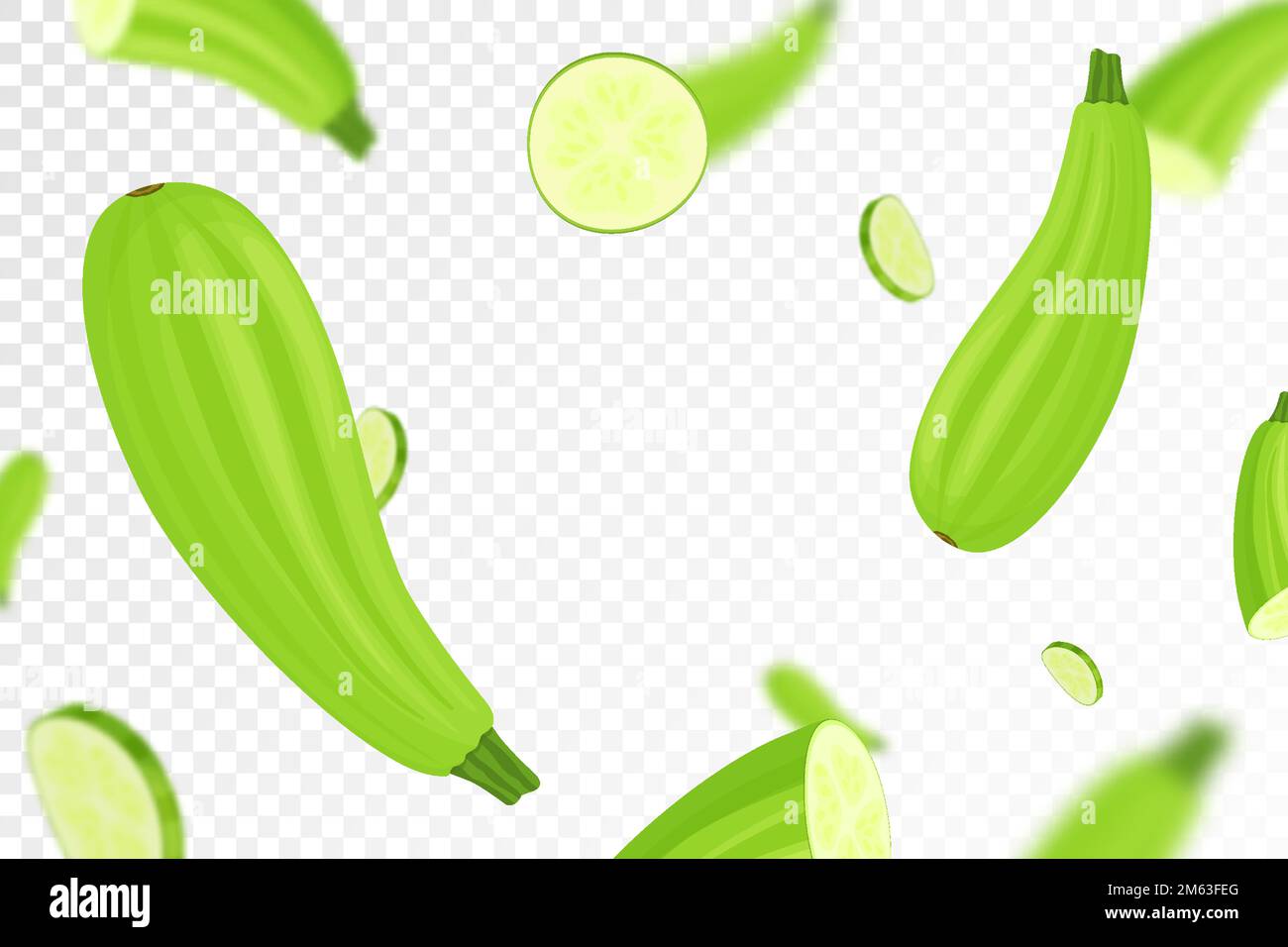 Falling zucchini isolated on transparent background. Flying whole and ...