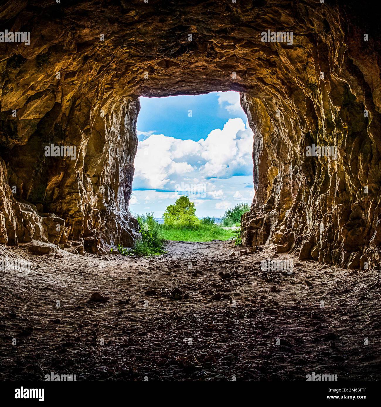 Entrance to an abandoned karst cave closeup Stock Photo - Alamy