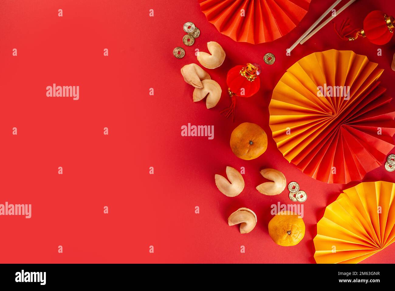 Chinese new year background. Red and golden yellow flatlay with ...