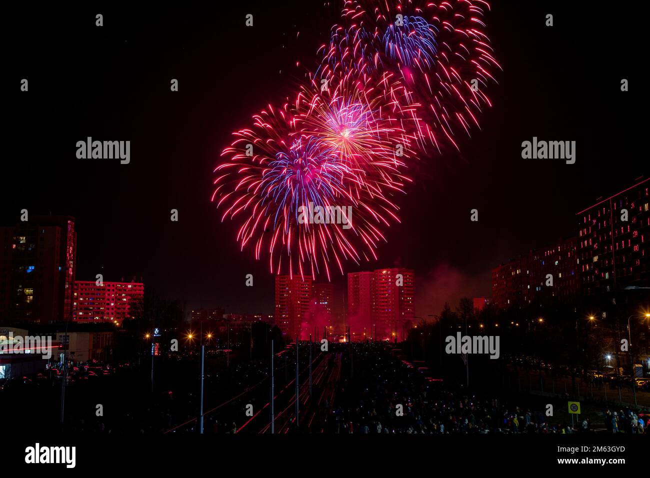 Ostrava, Czech Republic. 01st Jan, 2023. New Year fireworks light the ...