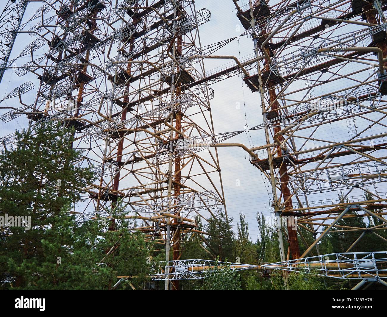 Aerial view of Former remains of Duga radar system in abandoned ...