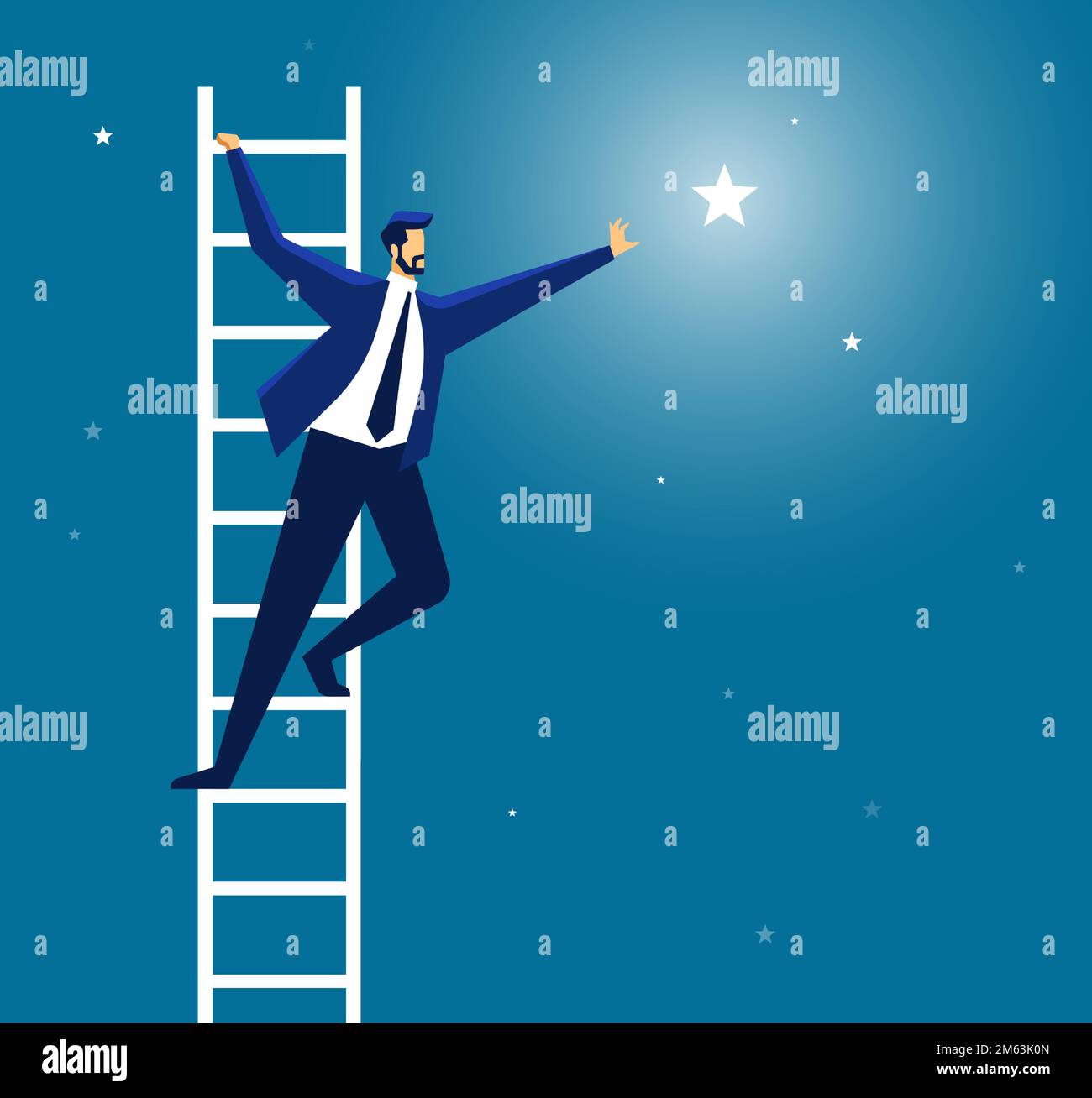 Businessman reaching star, leader stay on ladder. Vector illustration ...