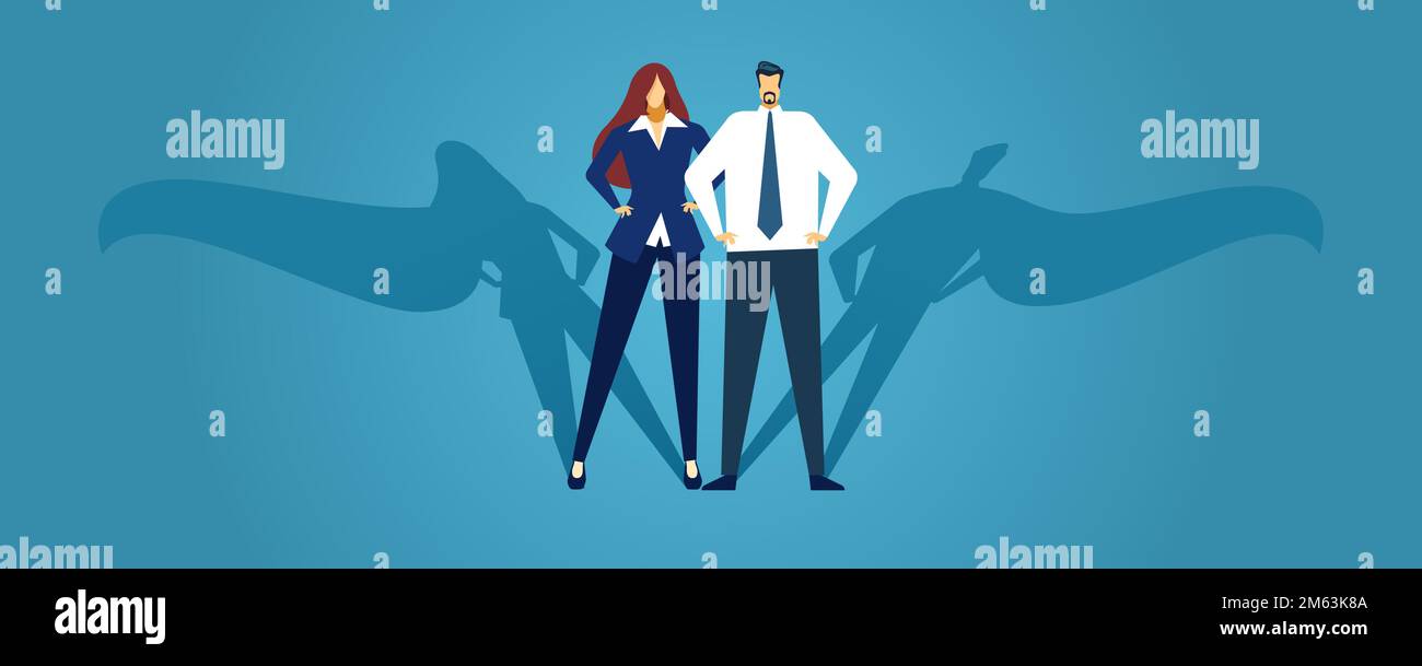 Man and woman with superhero shadows isolated. Vector of superhero ...