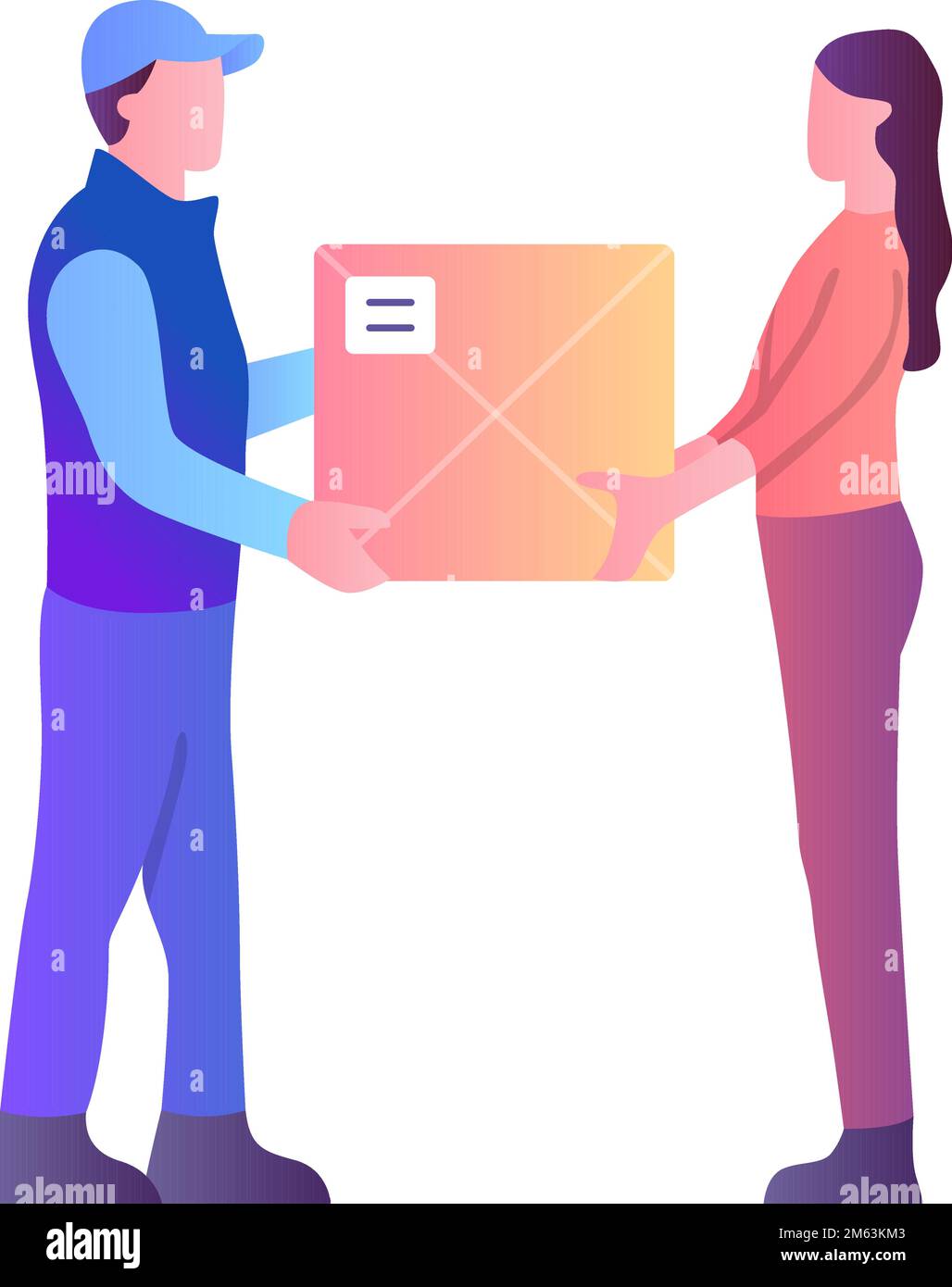 Delivery man giving parcel to woman vector icon Stock Vector Image ...