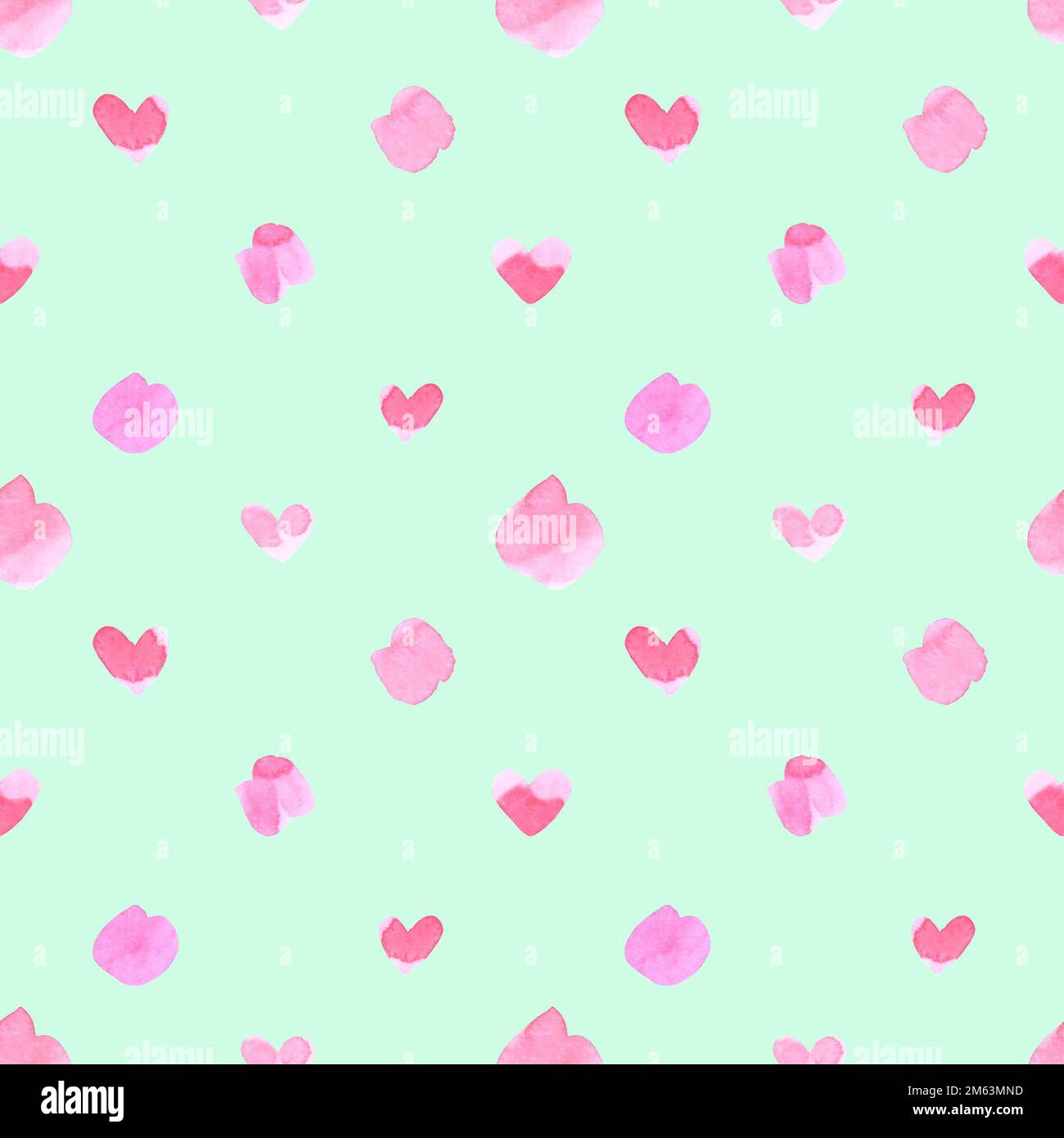 Handdrawn heart seamless pattern. Watercolor pink hearts and spots on ...