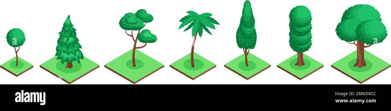 Isometric green trees 3d set for decoration. Vector illustration of ...