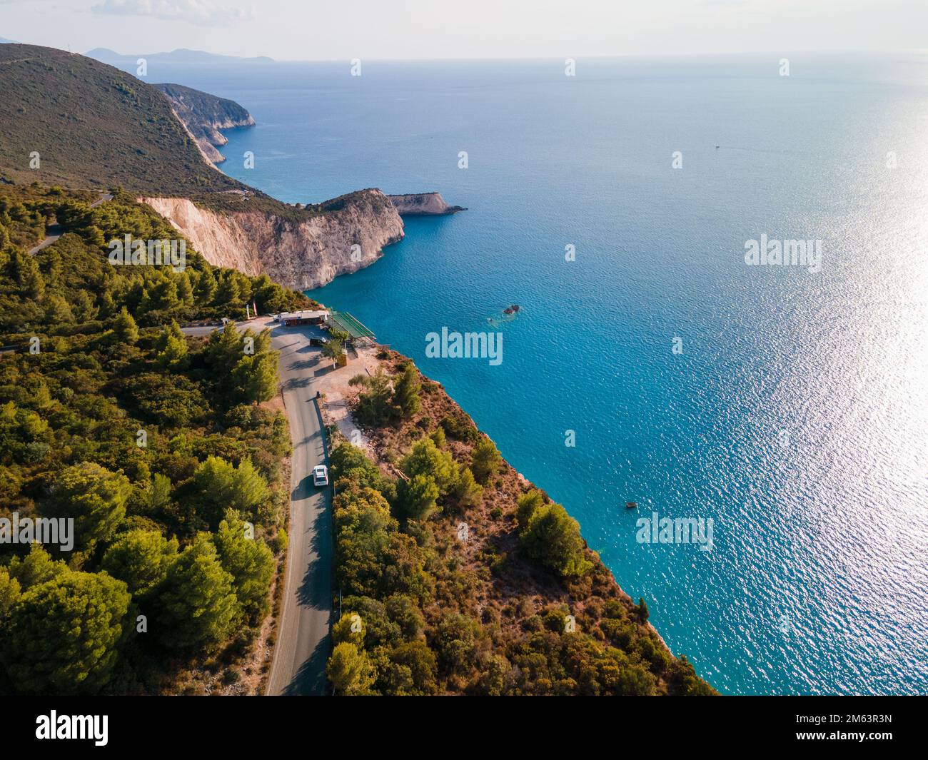 aerial view of car moving by road at Lefkada island Stock Photo - Alamy