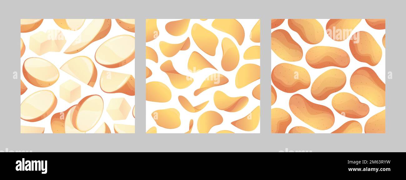 Potato pattern. Seamless print collection with whole vegetables french ...