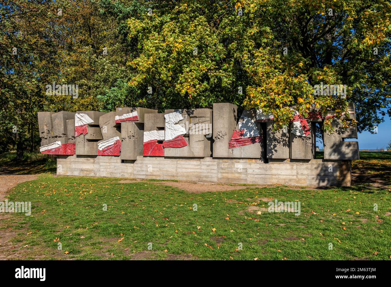 Gdansk, Poland - October 7, 2022 - Westerplatte sculpture sign at the ...