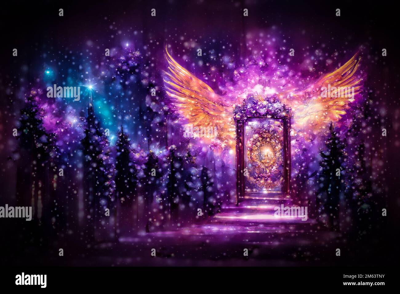 Beautiful crystal heaven. Crystal gate with wings. Digital art Stock ...