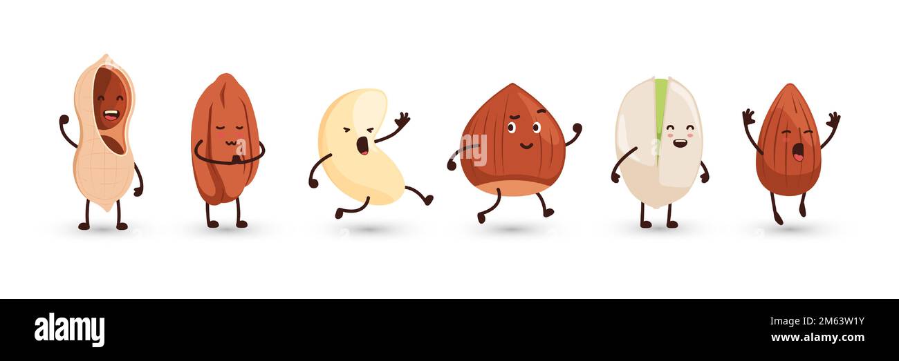 Seeds characters. Cartoon funny nut grain icons with smiling faces ...