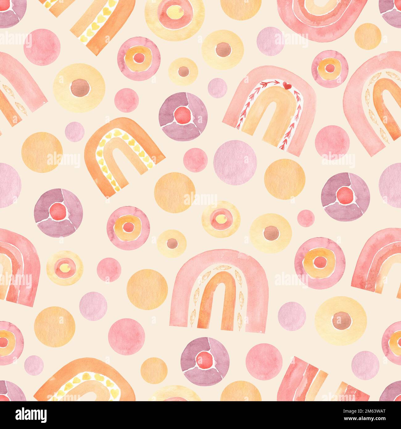 Abstract watercolor seamless pattern with hand painted rainbows and ...