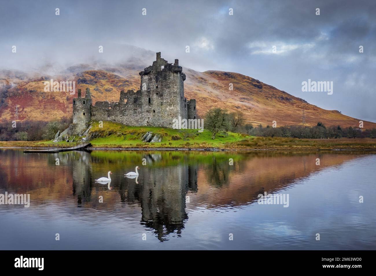 Kilchurn Castle on Loch Awe, Historic Scottish Castle reflected in the ...