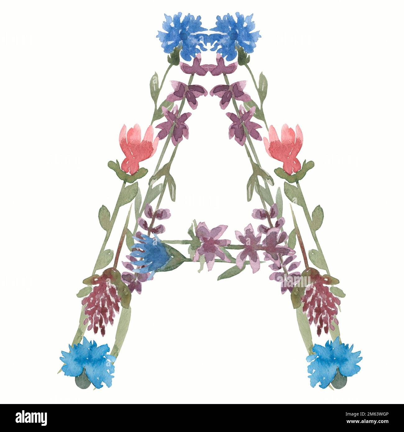 Watercolor Floral Monogram Letter A. hand drawn ABC alphabet ...