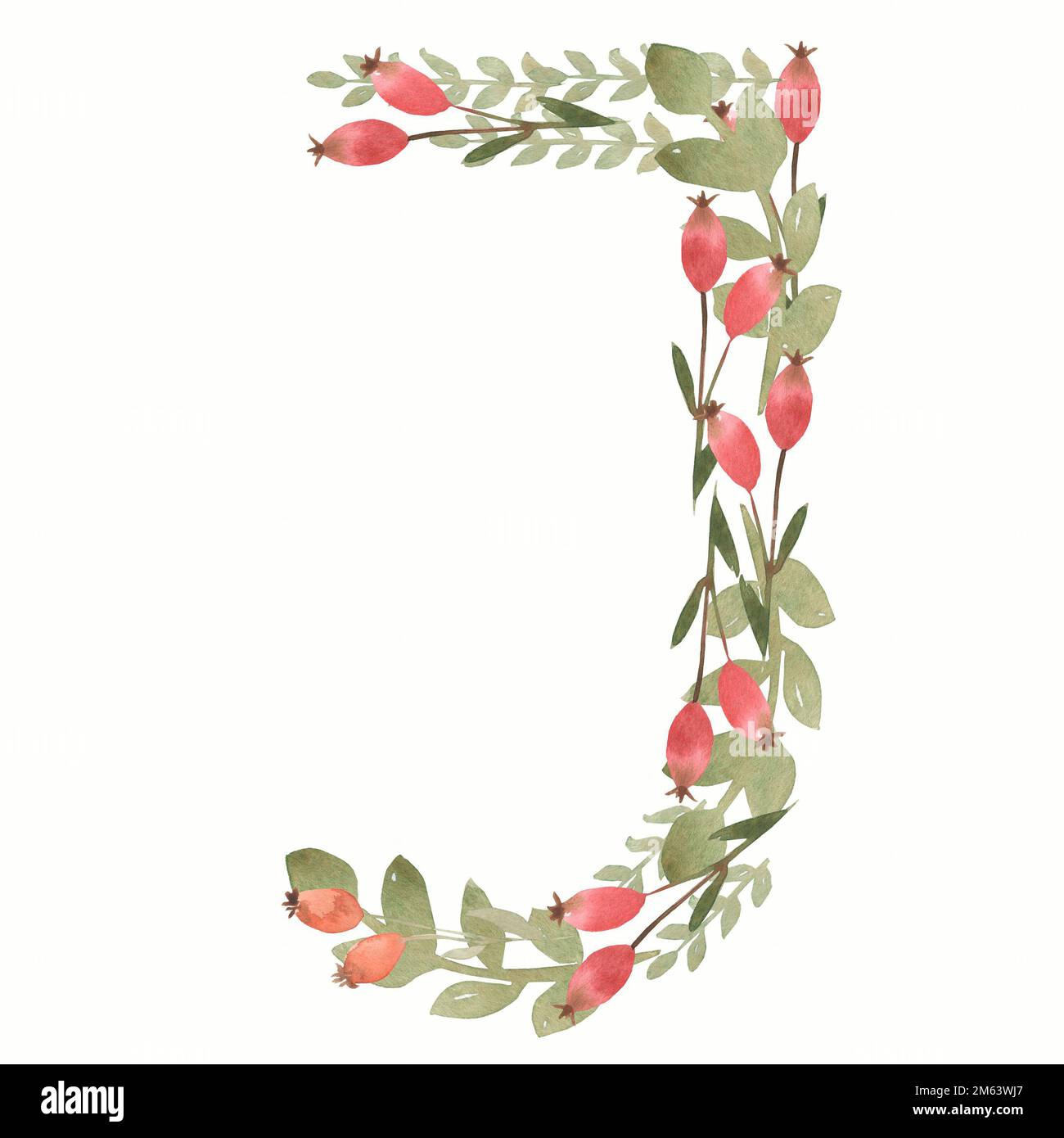 Watercolor Floral Monogram Letter J. hand drawn ABC alphabet ...