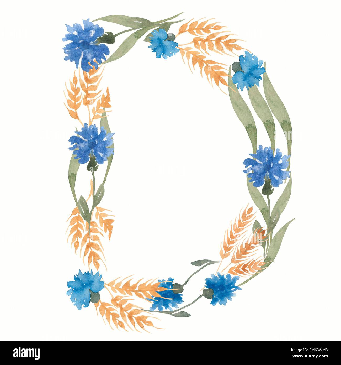 Watercolor Floral Monogram Letter D. hand drawn ABC alphabet ...