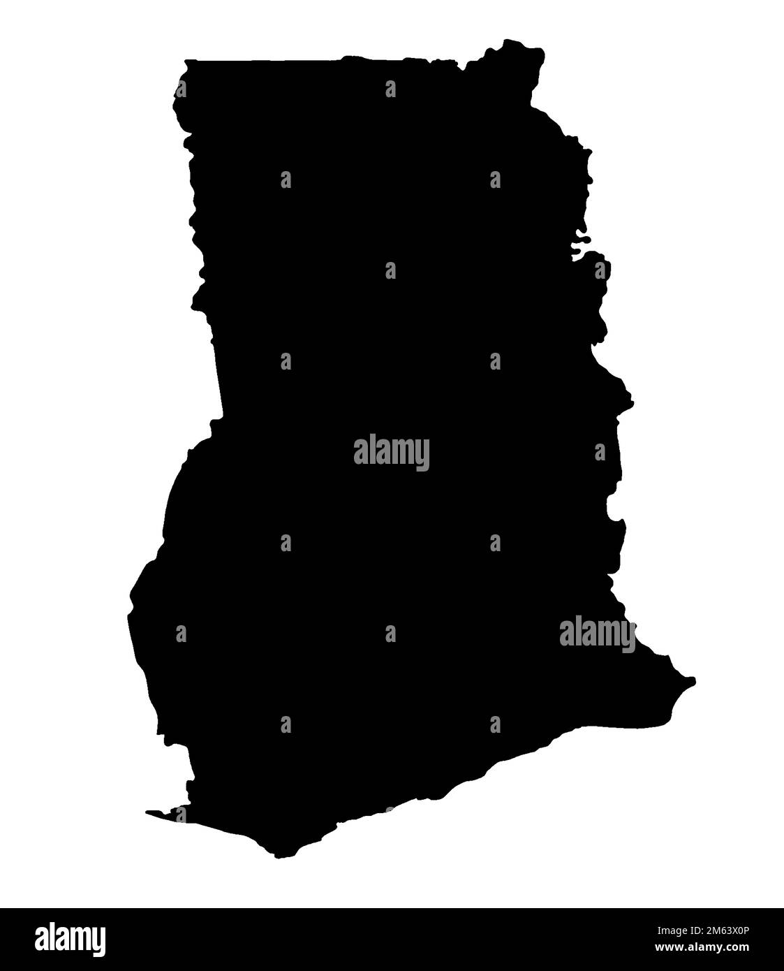 Silhouette map of the African country of Ghana isolated over a white ...