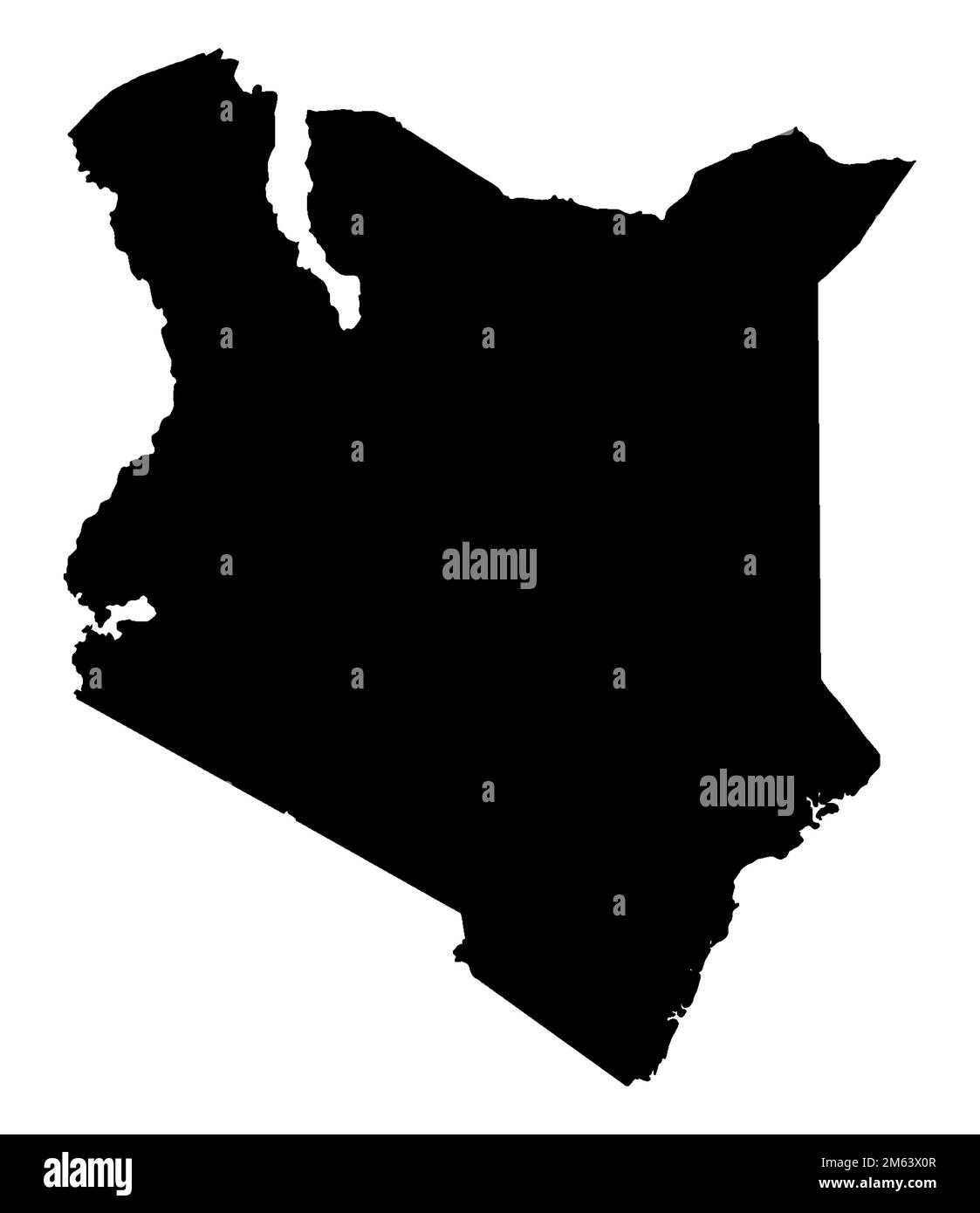 Silhouette map of the African country of Kenya isolated over a white ...