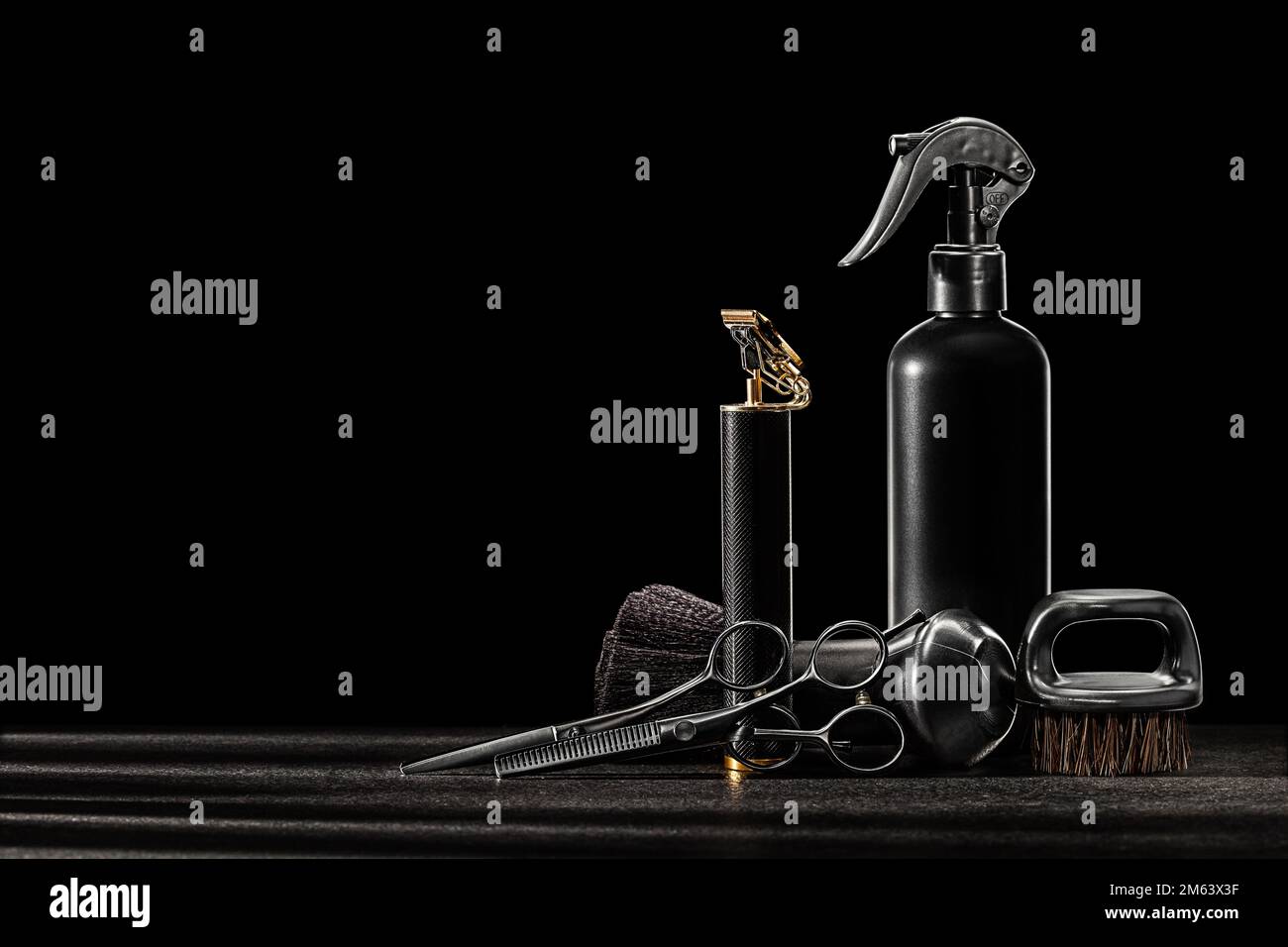 Black Tools Of Barber. Neck Beard Brush Professional Hair Clippers ...