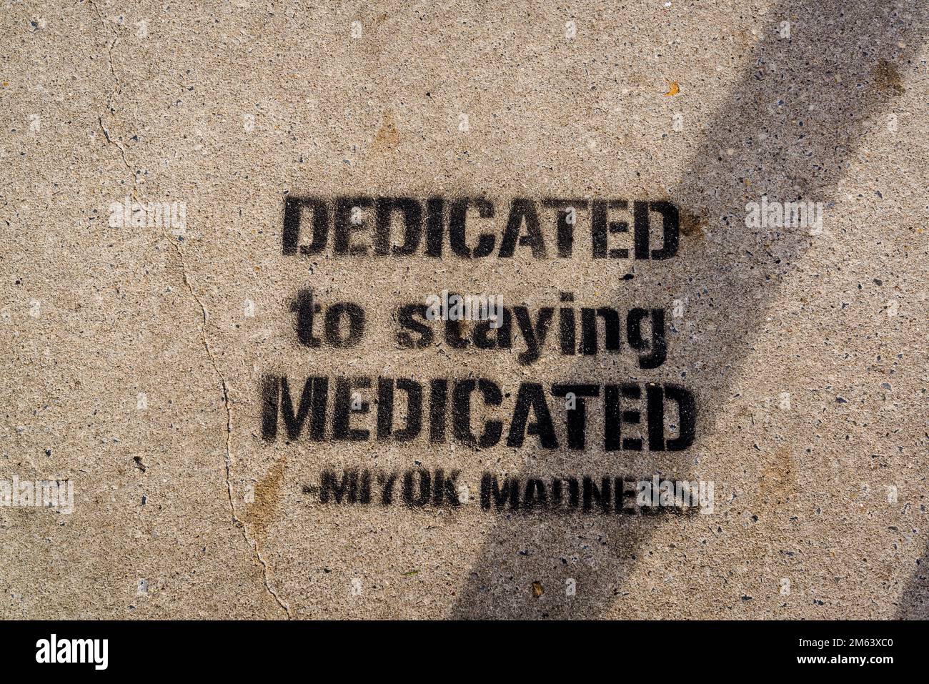 Dedicated to Staying Medicated printed on a wall, New York City, USA ...