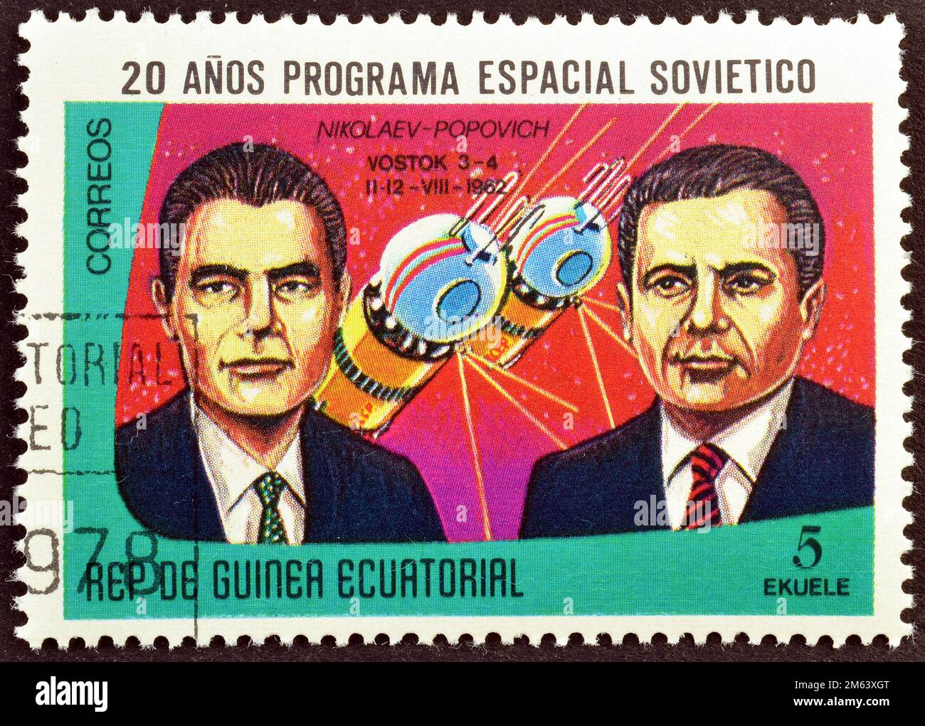 Cancelled postage stamp printed by Equatorial Guinea, that shows A ...