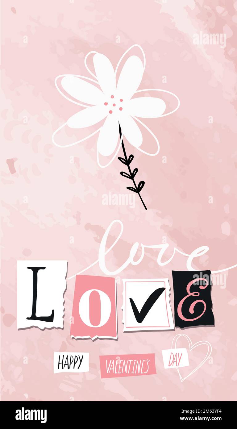 Greeting card with flower and word Love from newspaper letters ...