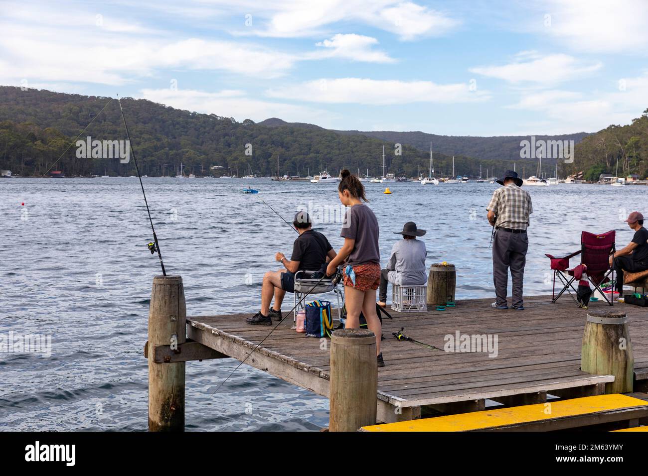 Church Point Sydney, people fishing, male and female, young and old ...