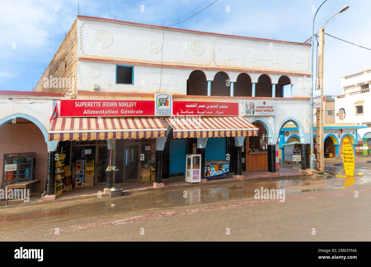 Historic buildings shops in arcaded shopping street in town centre ...