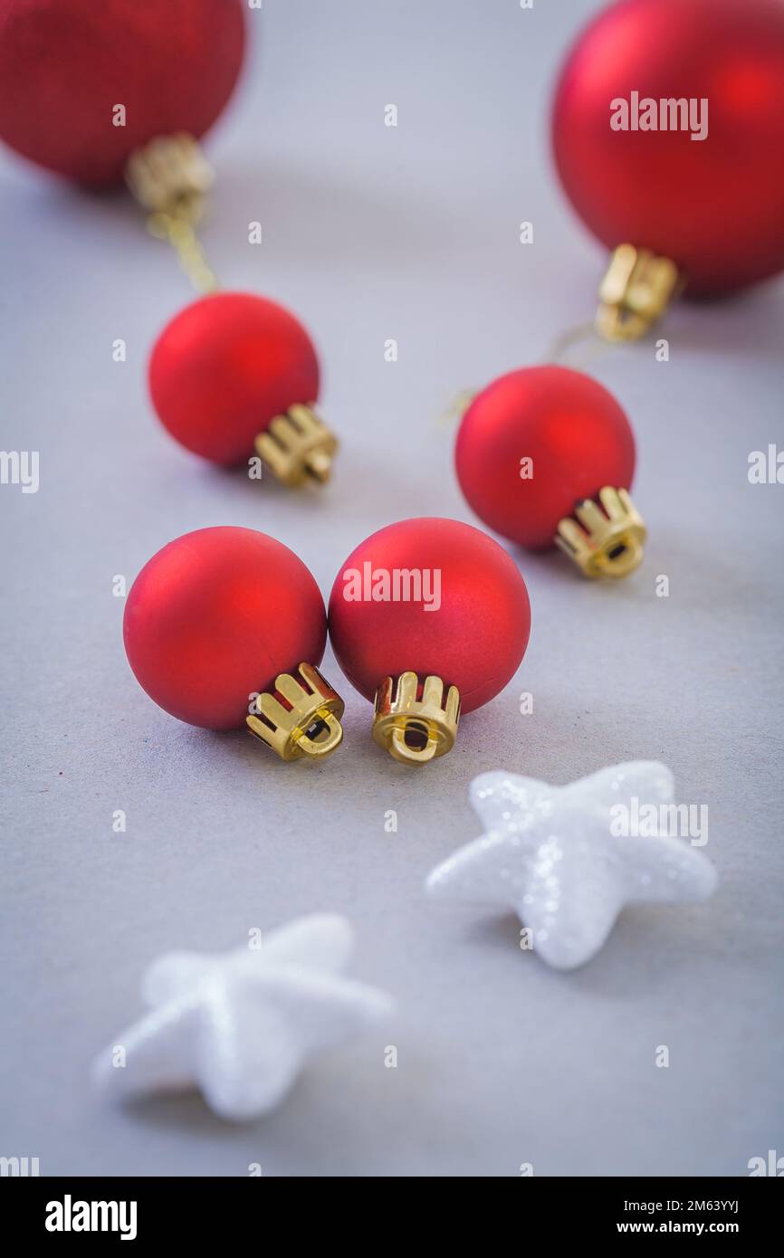christmas red balls and white stars Stock Photo - Alamy