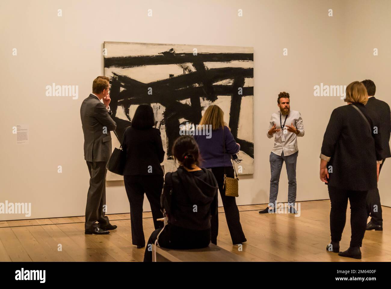 Curator explaining Franz Kline painting Mahoning, 1956, Whitney Museum ...