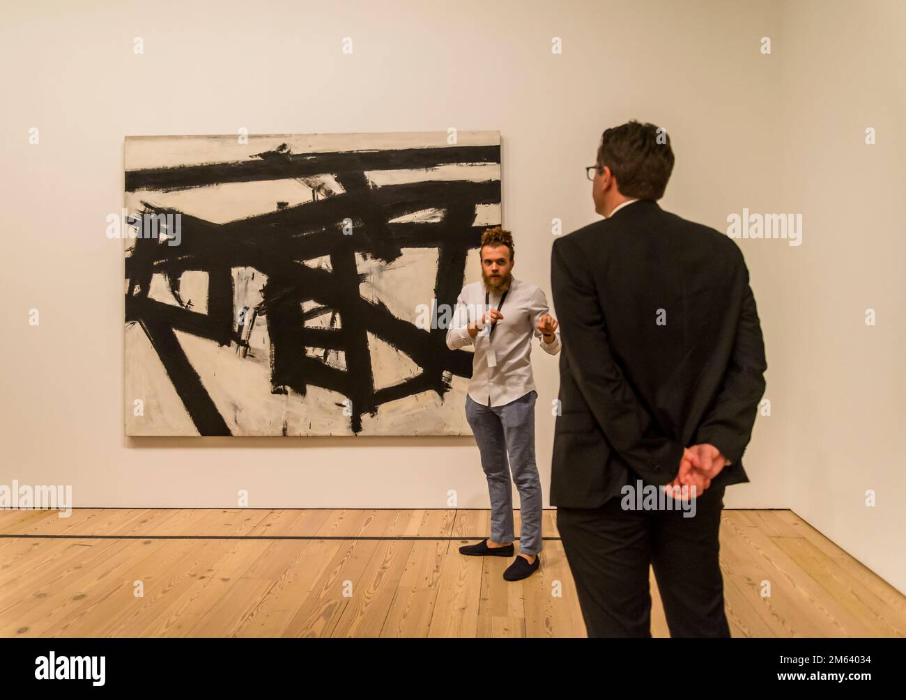 Curator explaining Franz Kline painting Mahoning, 1956, Whitney Museum ...