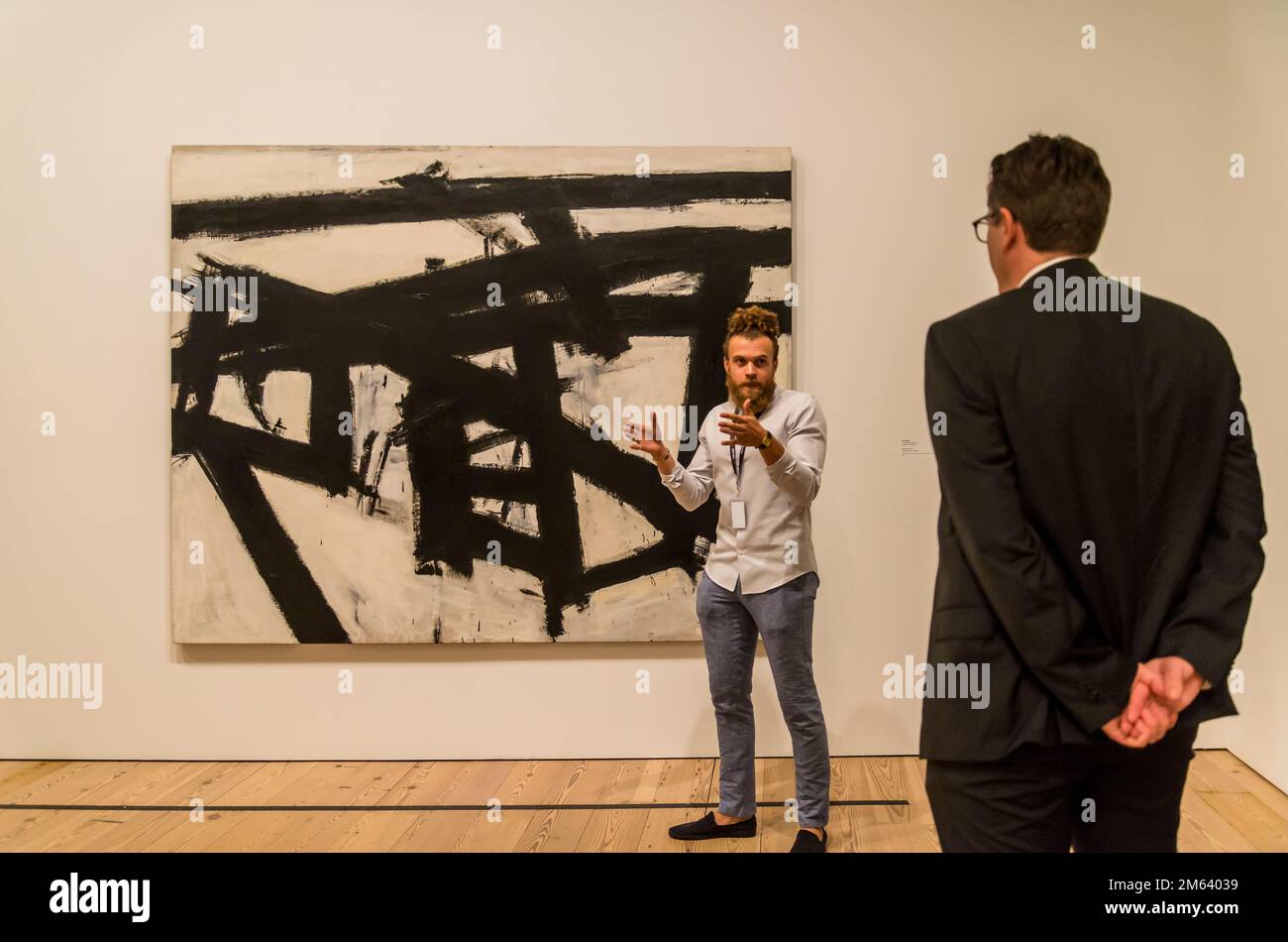 Curator explaining Franz Kline painting Mahoning, 1956, Whitney Museum ...