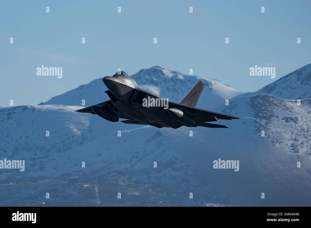 A U.S. Air Force F-22 Raptor assigned to the 3rd Wing takes off during ...