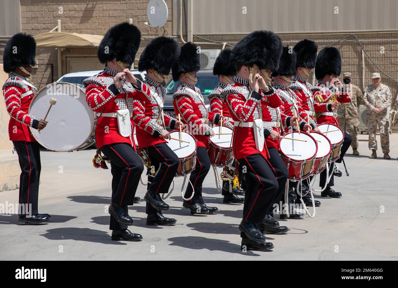 1st Battalion Welsh Guards, Corps of Drums, begins their performance at ...