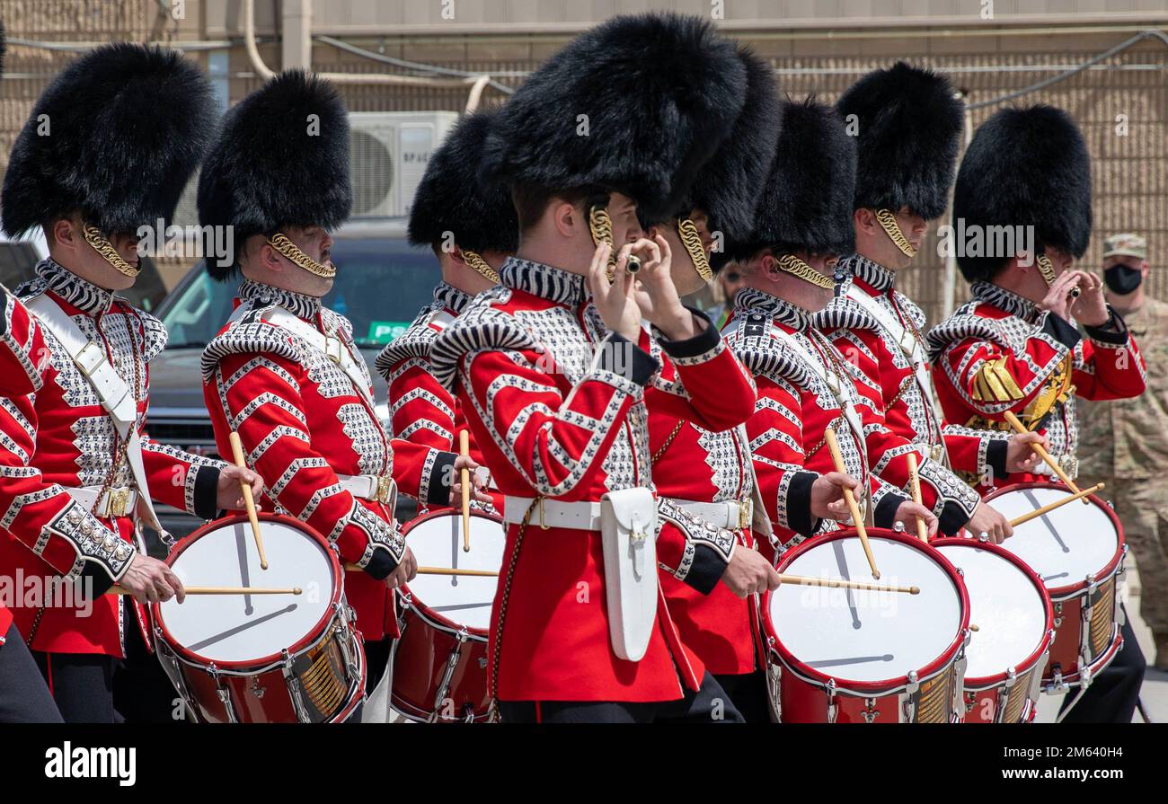 1st Battalion Welsh Guards, Corps of Drums play the drums and flute for ...
