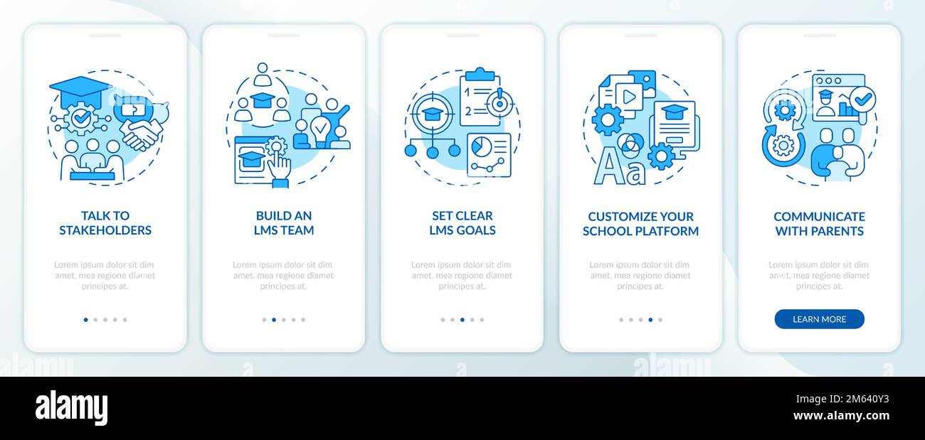 Launching school LMS blue onboarding mobile app screen Stock Vector ...