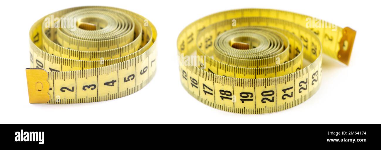 Measure tapes isolated on white background collection Stock Photo - Alamy