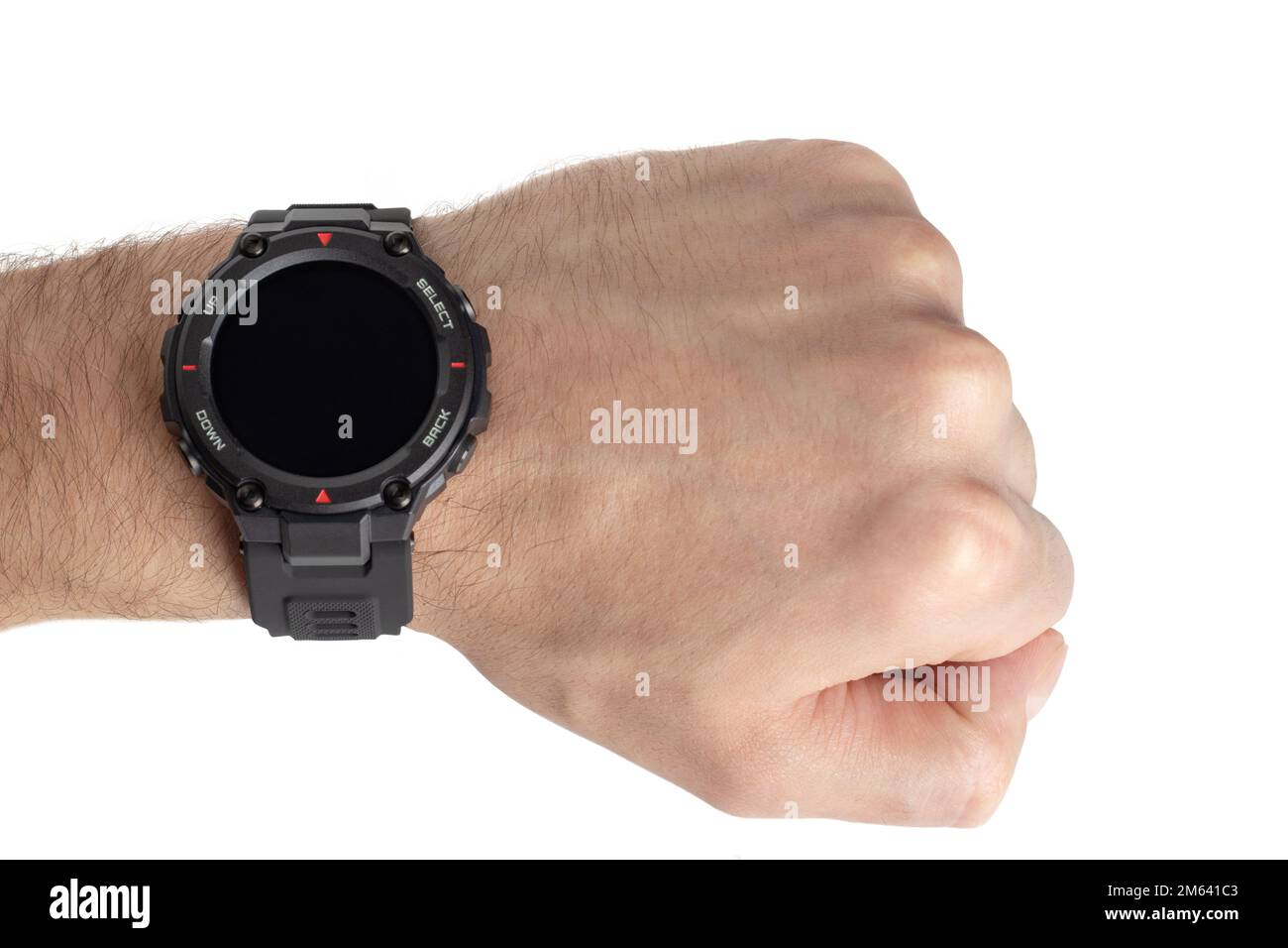 Human hand wearing smart watch. Wearable gadget concept Stock Photo - Alamy